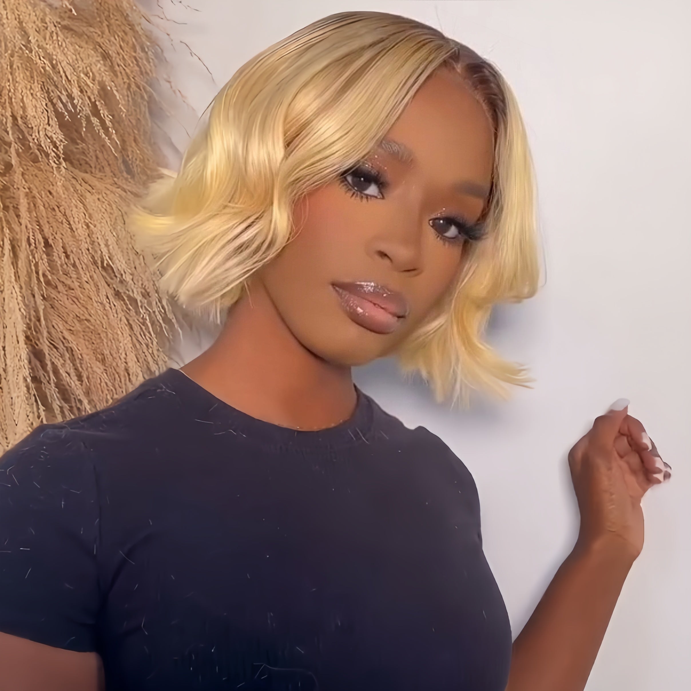 613 Blonde Layered Cut Wavy Bob With Brown Root 5x5 Lace Wig – ZORA NEAL