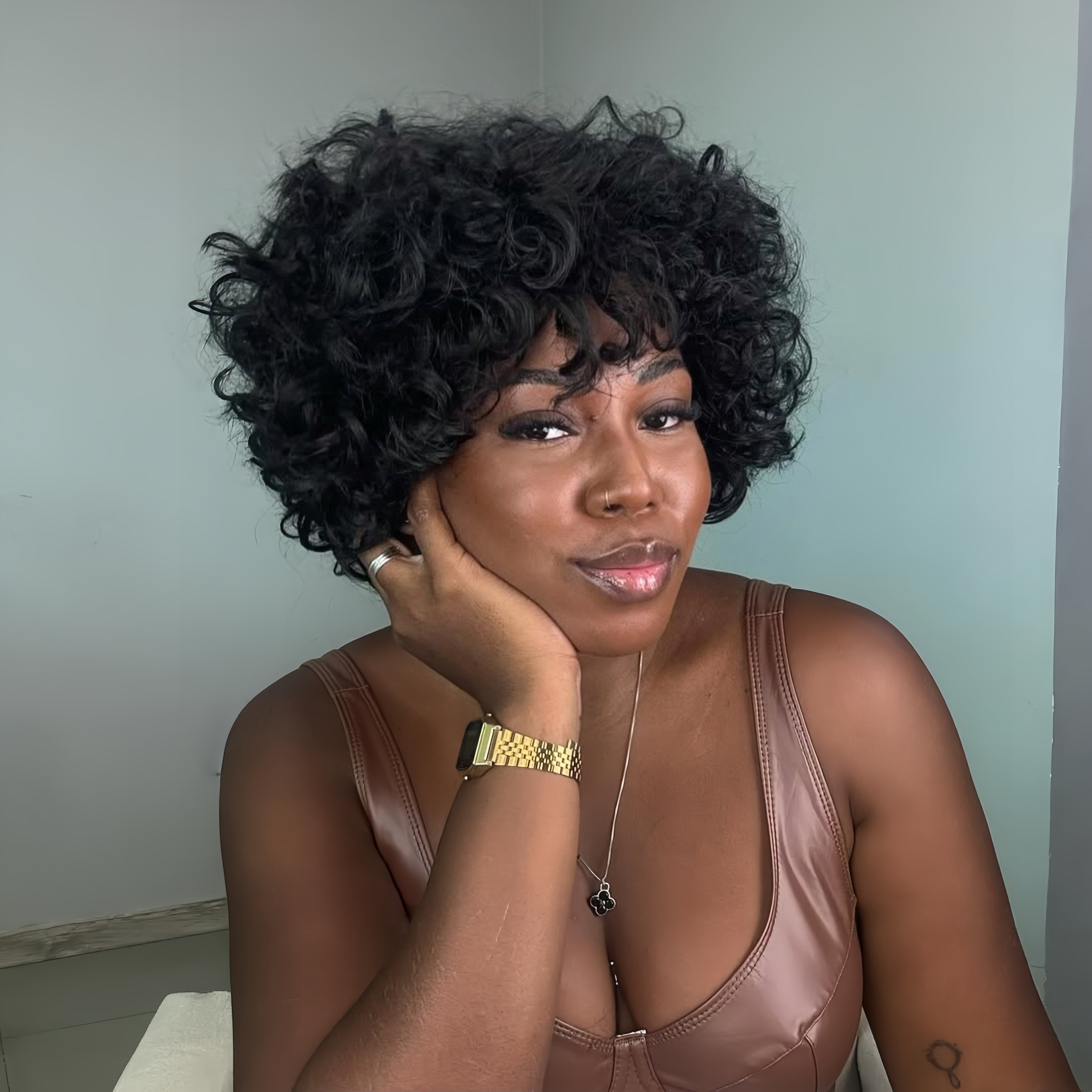 Beginner Friendly Throw On & Go Short Curly Bob Wig With Bang 100% Hum ...