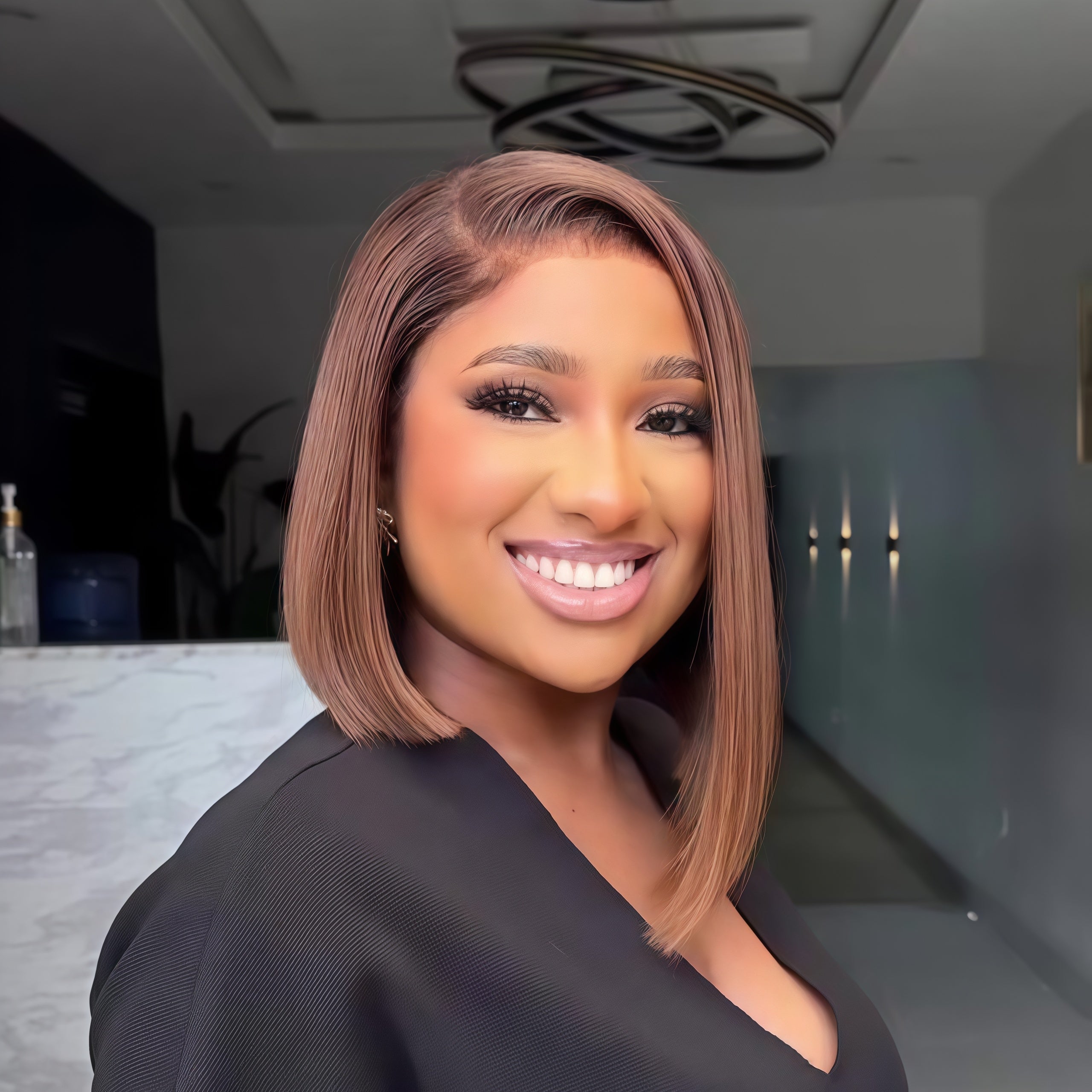 Chestnut Brown Side Part Straight Bob 7×5 HD Lace Closure Wig – ZORA NEAL