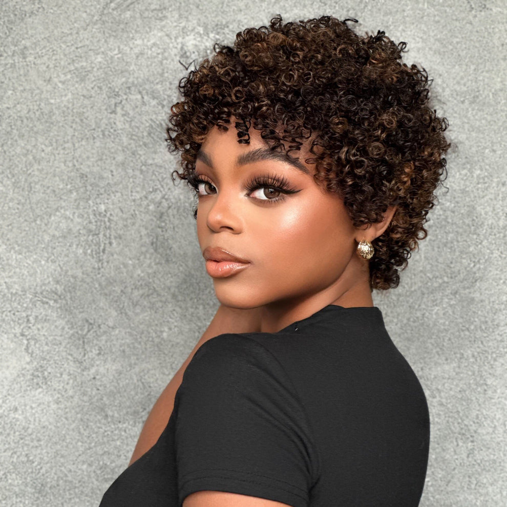 Put on & Go Highlight P2/27 Short Afro Curly Wig With Bangs – ZORA NEAL